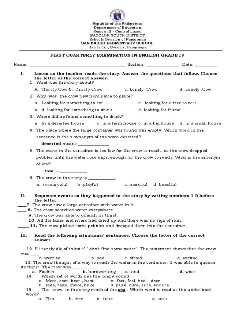 PT - English 4 - Q1 | PDF