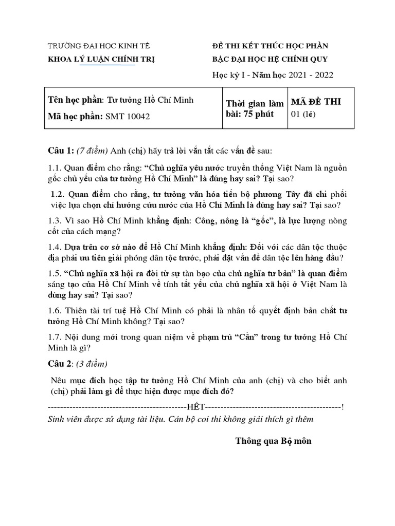 Đề Thi - Tt.hcm - 2c1 - Clc | PDF