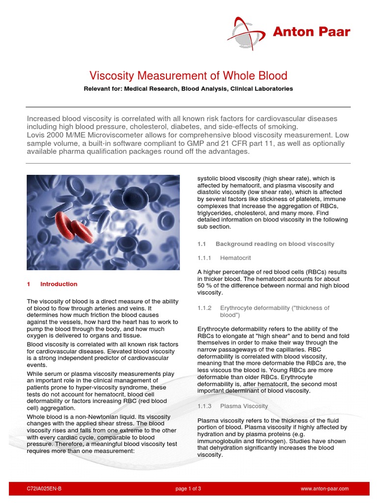C72IA025EN-B Viscosity of Whole Blood | PDF | Blood | Red Blood Cell