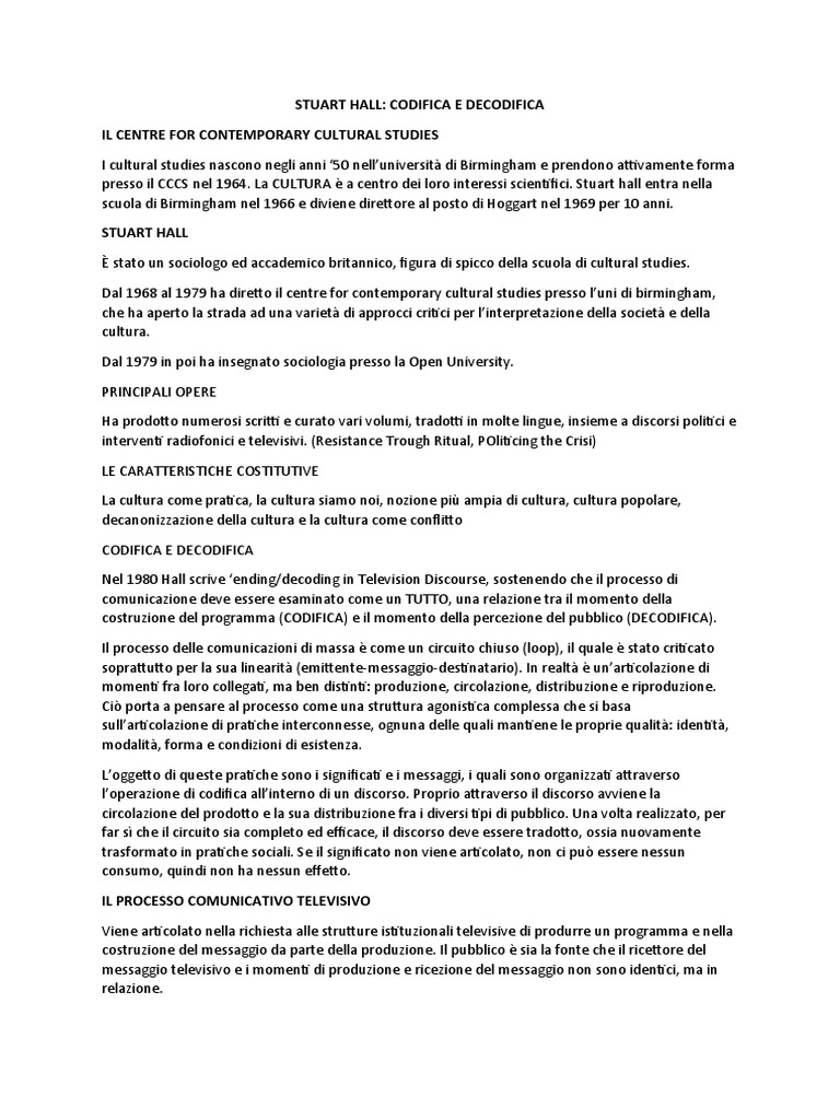 Stuart Hall Codifica e Decodifica | PDF