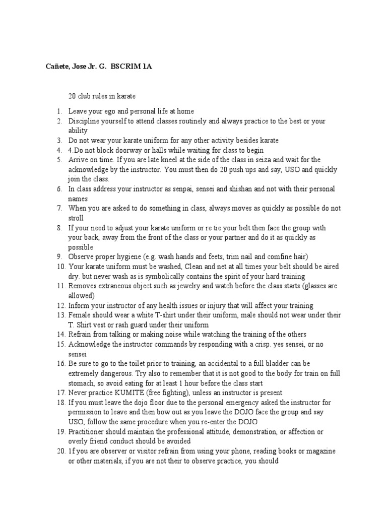 Cañete, Jose Jr. G. BSCRIM 1A - PE (Karate) | PDF