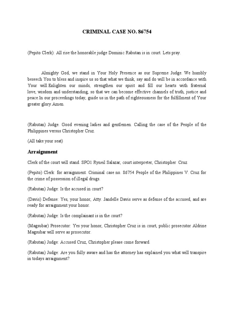 Court Arraignment: Cruz Drug Case | PDF | Plea | Arraignment