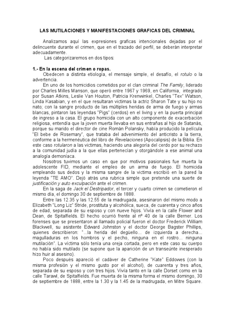 Las Mutilaciones y Manifestaciones Graficas Del Criminal | PDF