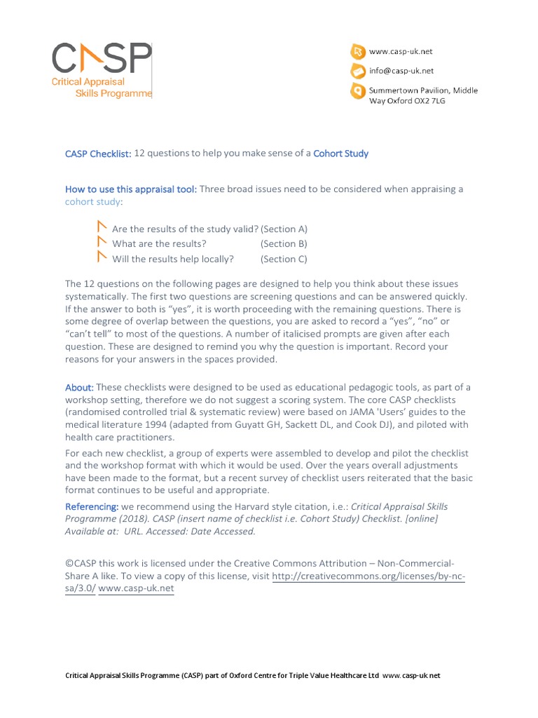 CASP Cohort Study Checklist 2018 - Fillable - Form | PDF | Cohort Study ...