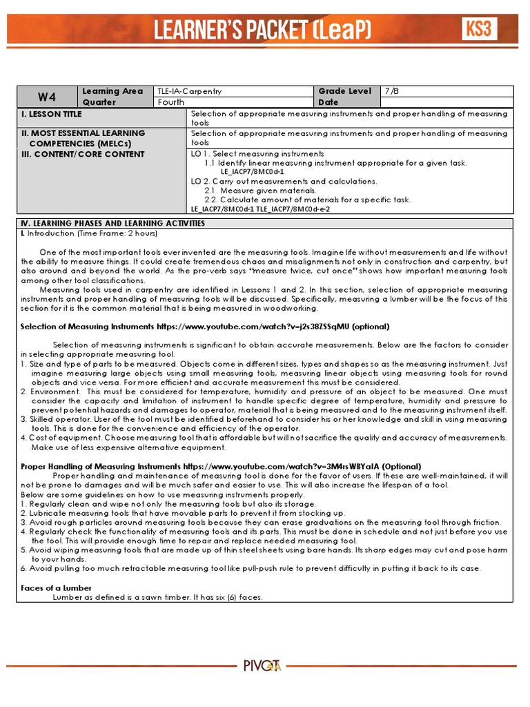 Q4 IA Carpentry 7 8 Week4 | PDF | Measurement | International System Of ...