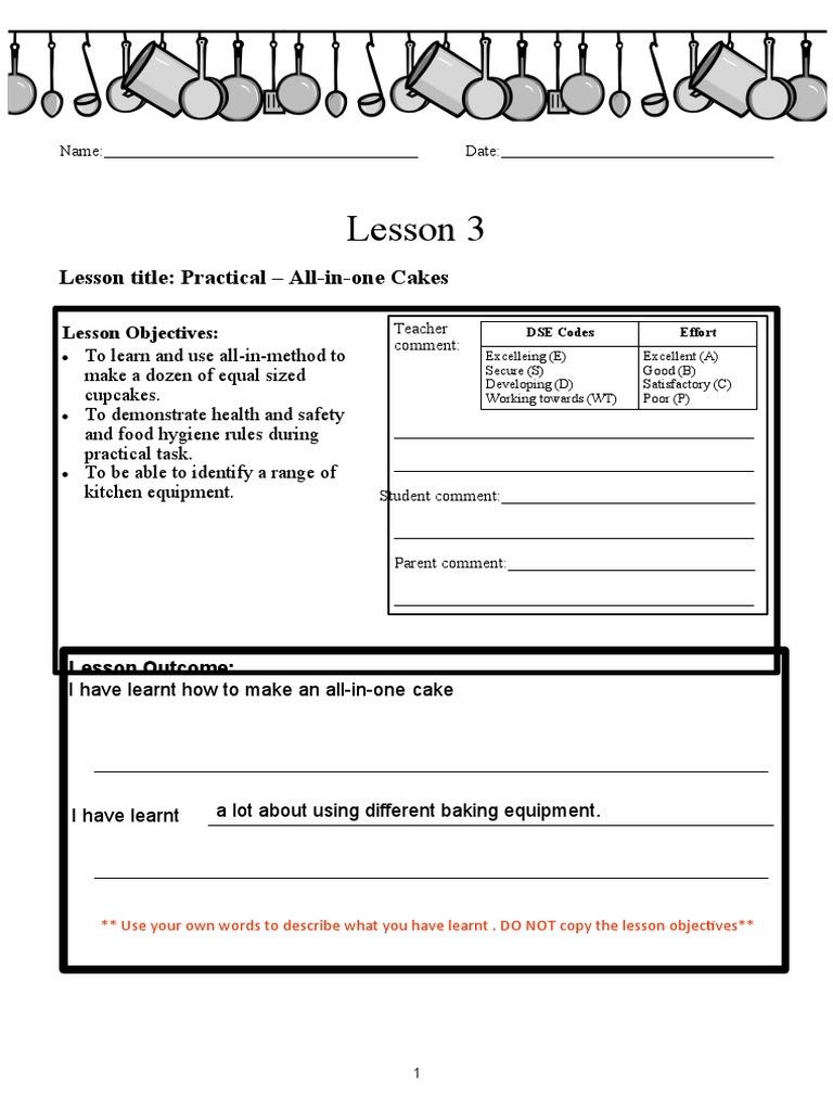 Year 7 Lesson 3 All-in-One Cakes | Download Free PDF | Cakes | Baking