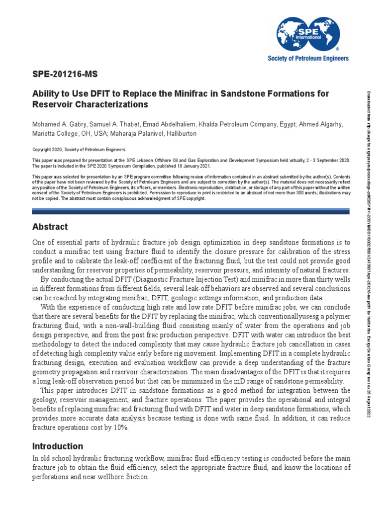 Spe 201216 Ms Minifrac | PDF | Hydraulic Fracturing | Petroleum Reservoir