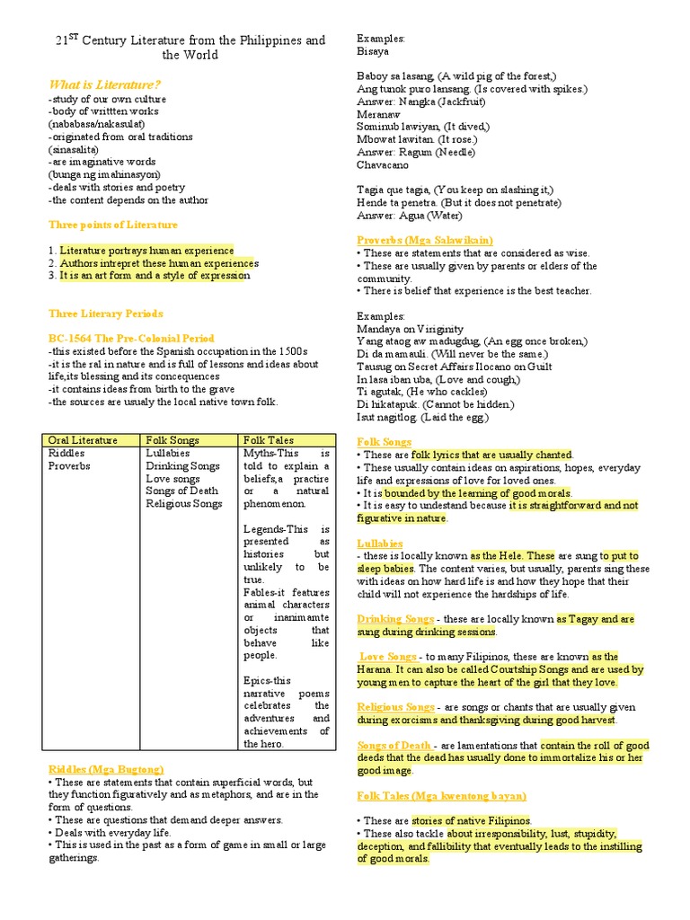21ST Century Literature Notes 1 | PDF