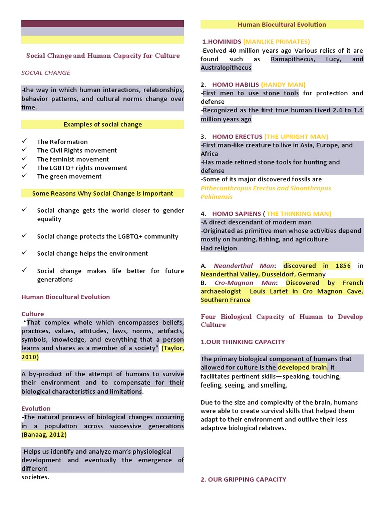 Social Change and Human Capacity For Culture | PDF | Homo | Human