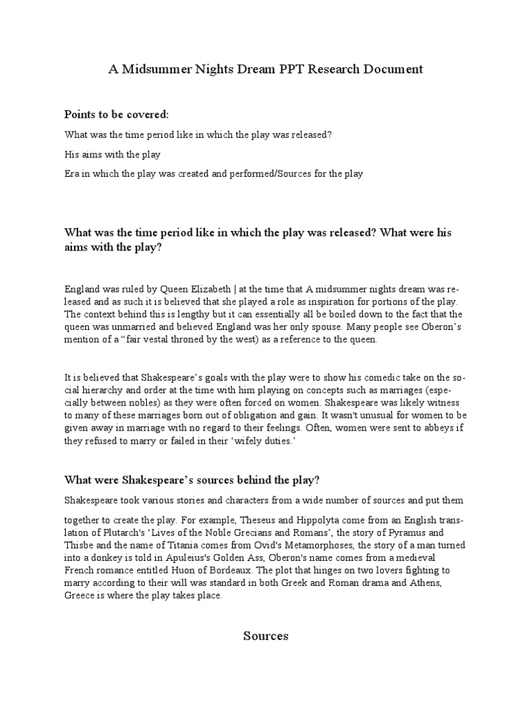 A Midsummer Nights Dream PPT Research Document | PDF | A Midsummer ...