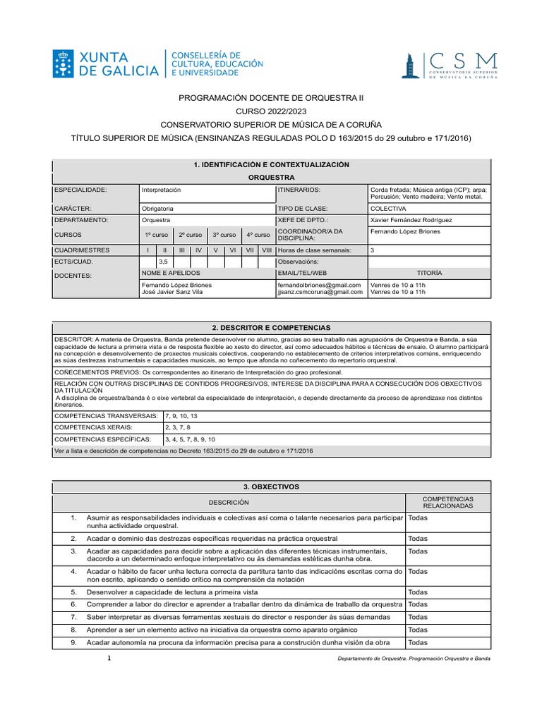 PROGRAMACIÓN 2022-23 Orquestra II | PDF