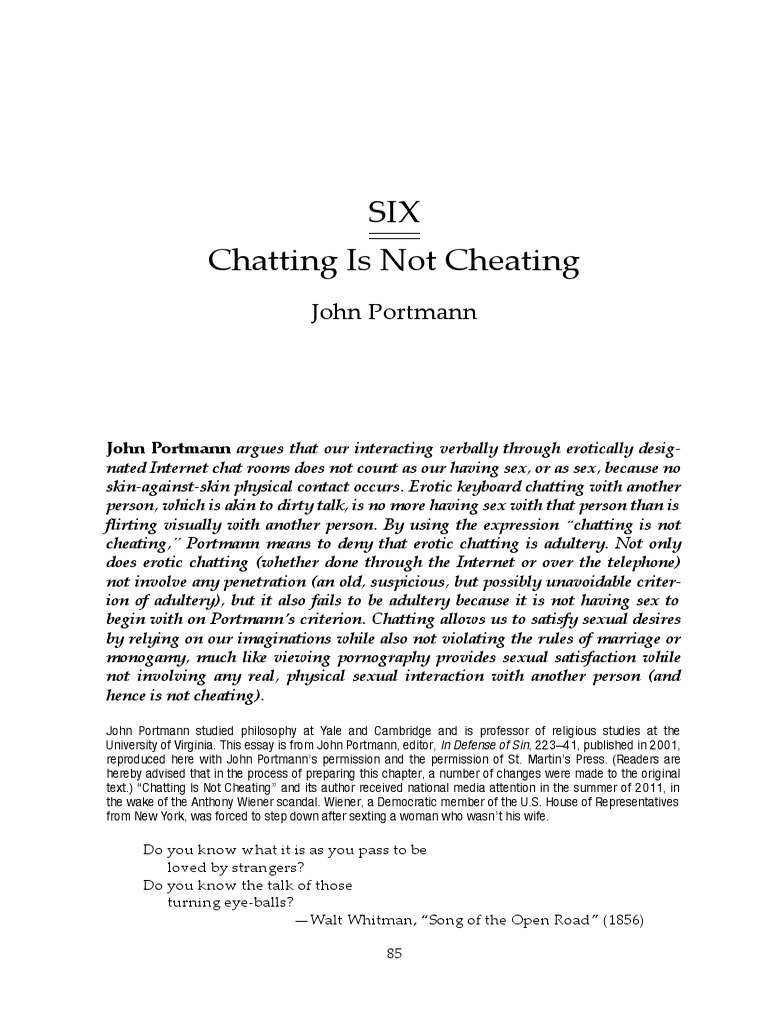 Is Erotic Chatting Adultery? John Portmann Makes the Case that 'Chatting is Not Cheating' | PDF ...