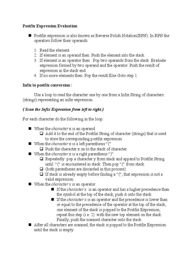 Infix To Postfix Expression Algorithm And Example 2022 Pdf Computer Science Mathematical