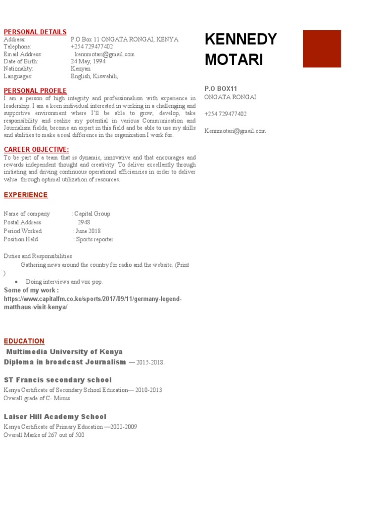 Kennedy Motari Updated CV (2018) 2 | PDF | Kenya