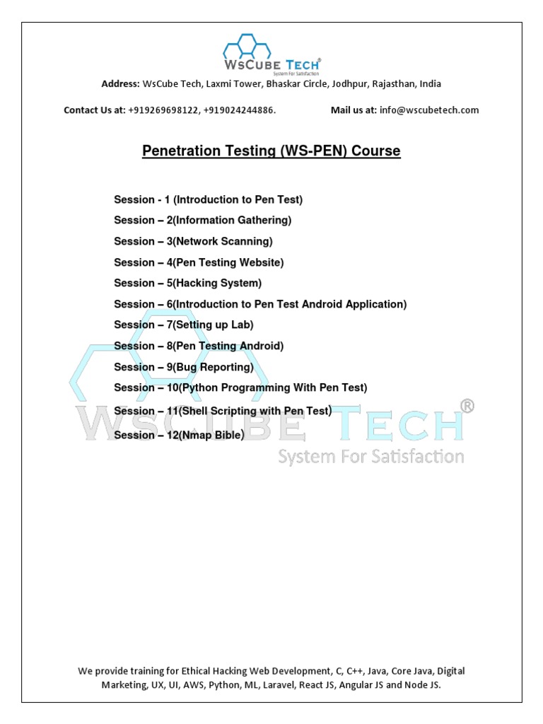 WsCube Tech - Penetration Testing (WS-PEN) Course | PDF | Penetration ...
