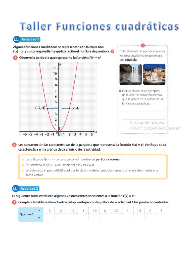 Actividad Taller Funciones Cuadraticas | PDF