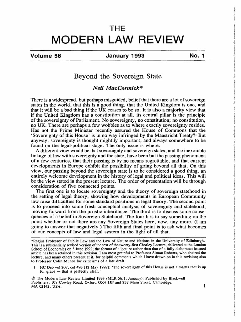 MACCORMICK, Neil. Beyond The Sovereign State | PDF | Sovereignty ...