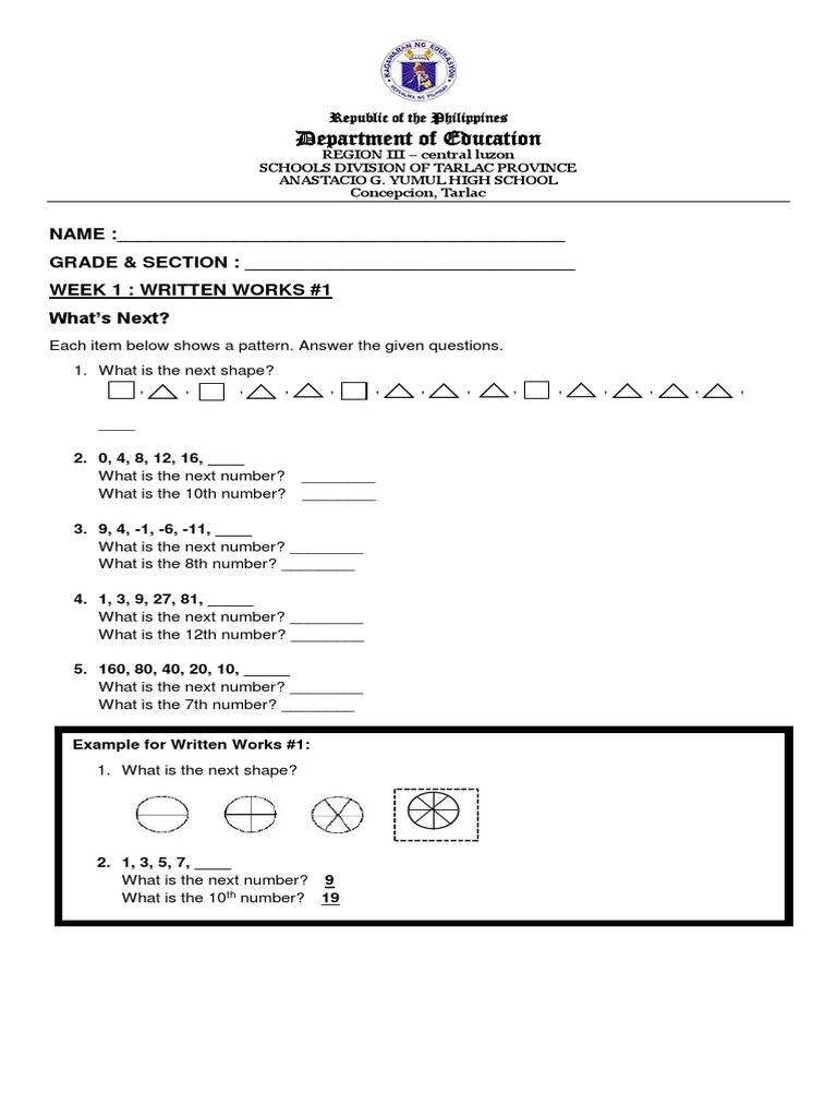 Analysis of Student Work Samples from Anastacio G. Yumul High School in ...