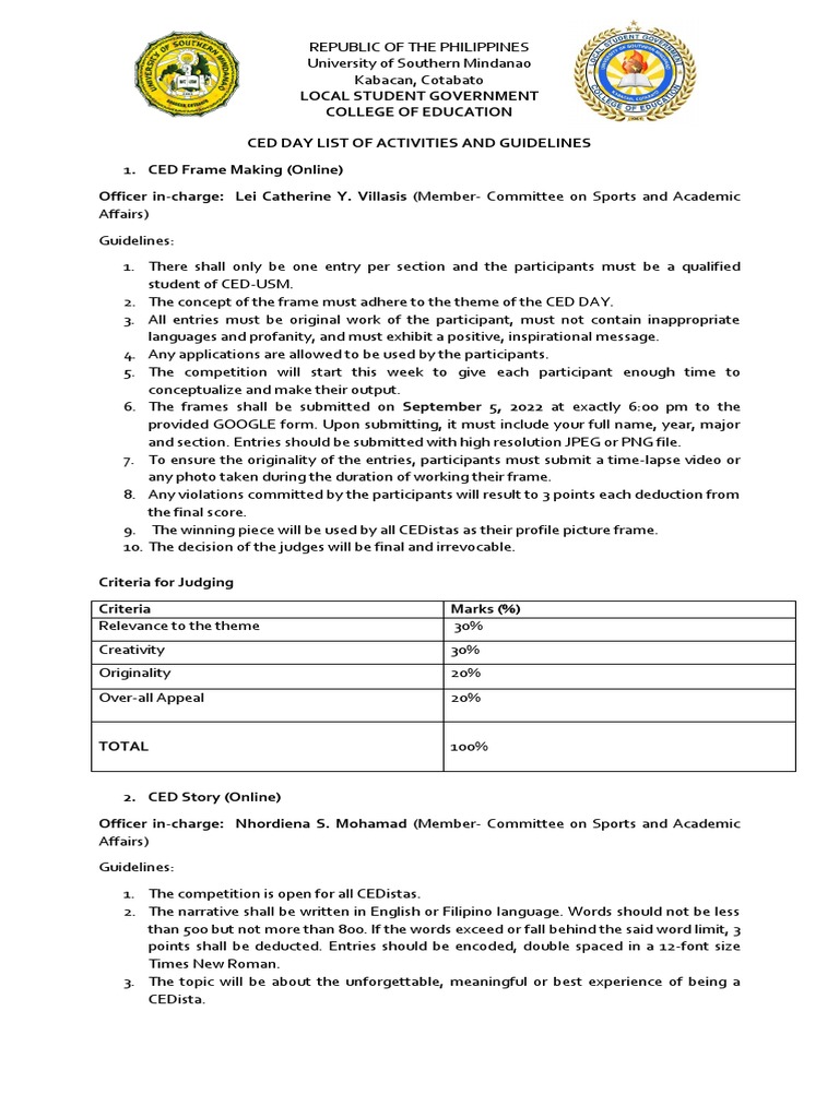 Ced Day List of Activities and Guidelines Final 1 | PDF