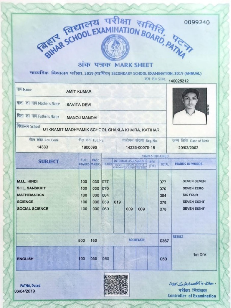 Amit 10 Marksheet PDF