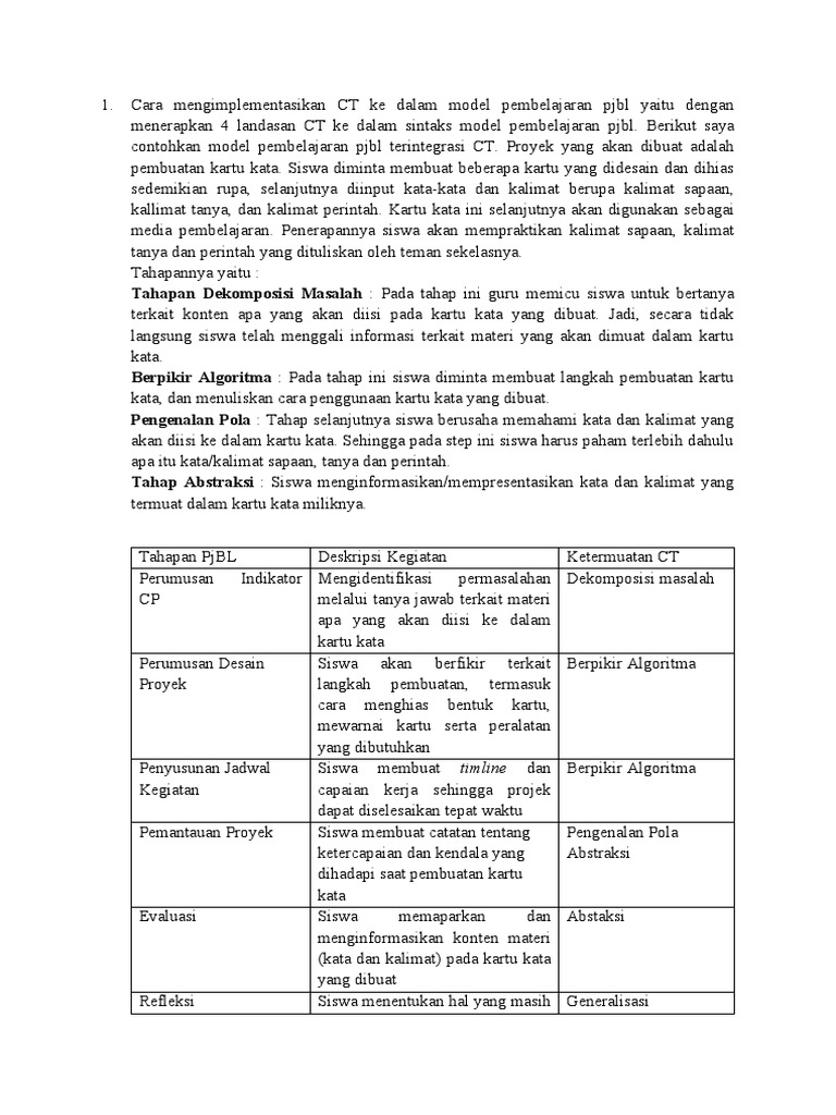 PjBL dan CT dalam Pembelajaran | PDF | Karier & Perkembangan
