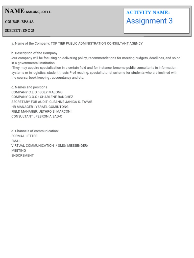 Eng25 - Ass3 - Malong Joey L. | PDF