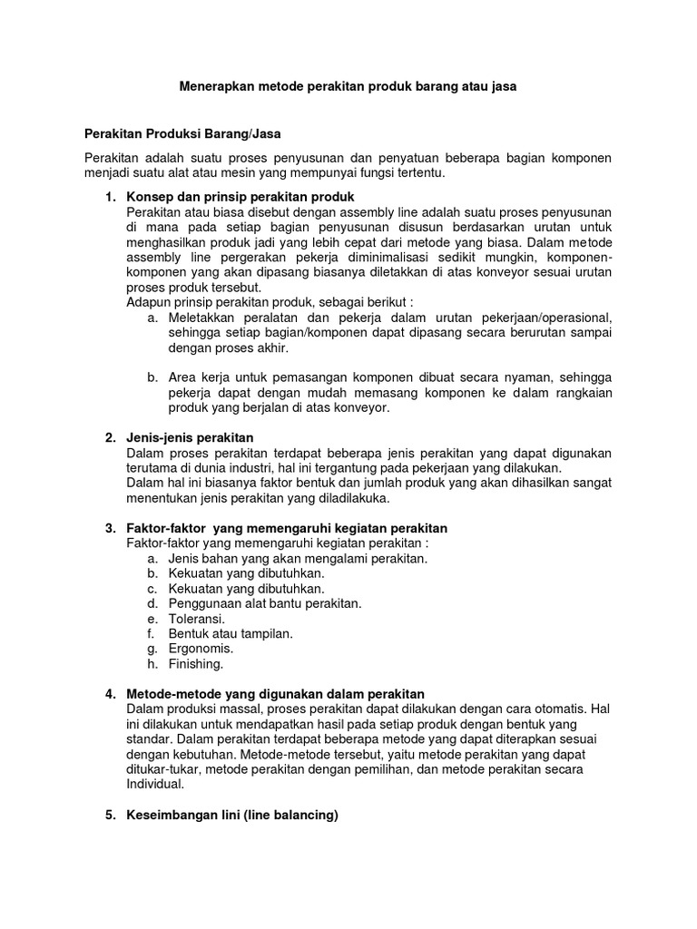 Metode Perakitan Produk Barang dan Jasa | PDF