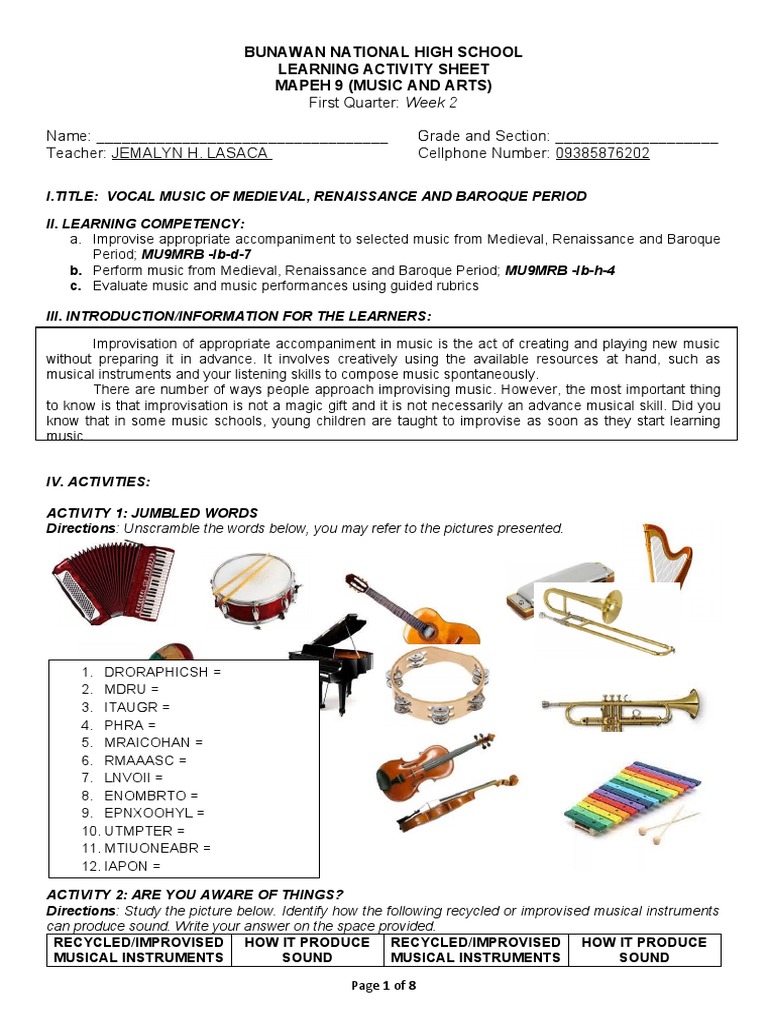 LAS MAPEH 9 Q1 W2 Music and Arts | PDF | Paintings | Mosaic