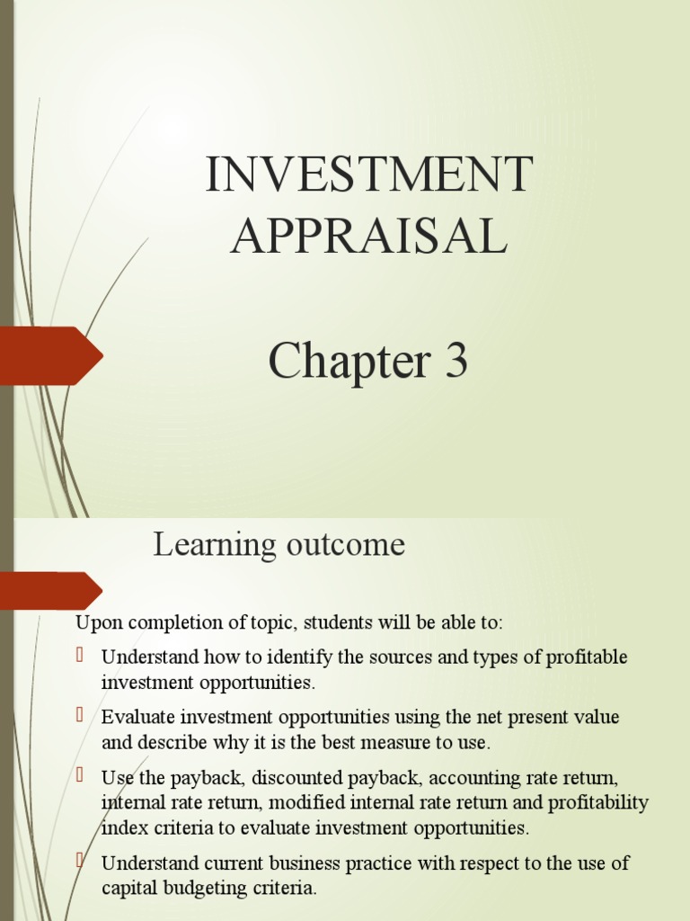 Lecture 3 - Investment Appraisal | PDF | Net Present Value | Internal ...