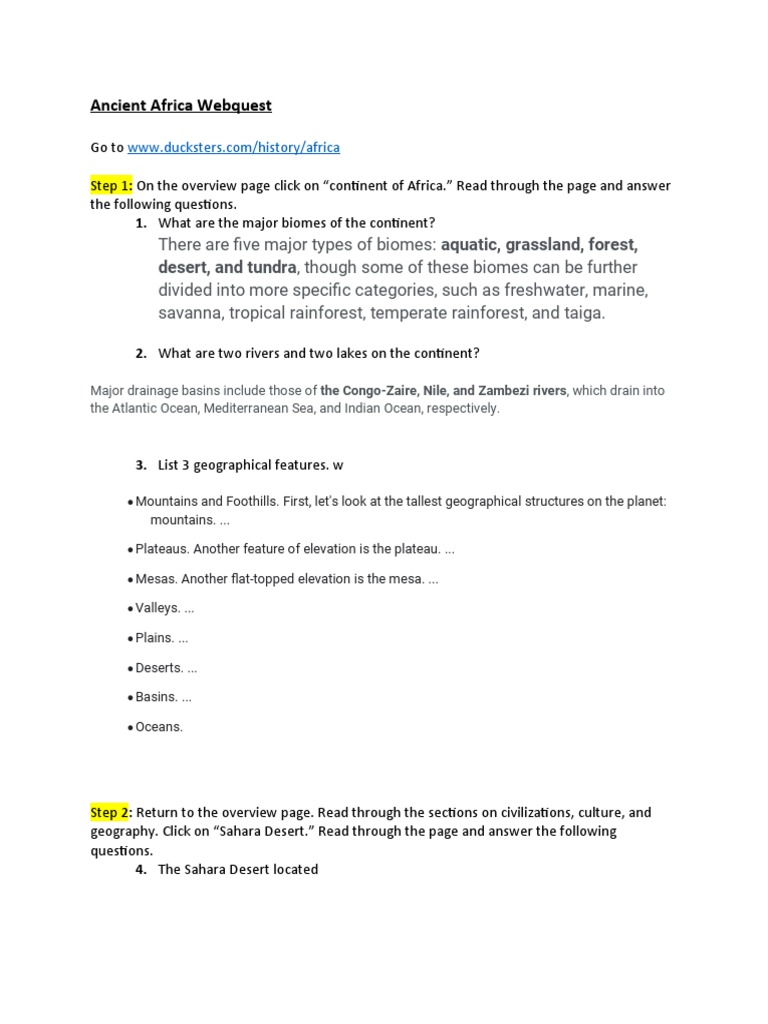 Copia de Copia de Ancient Africa Webquest 1 | PDF | Sahara | Physical ...