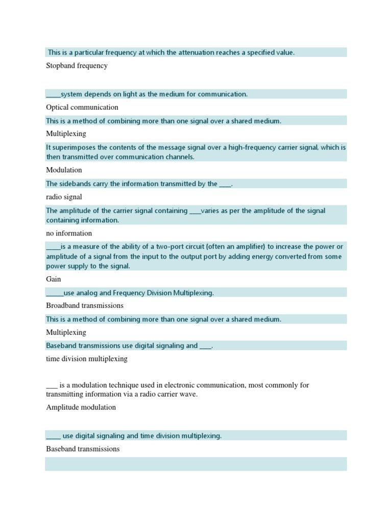 Principles of Communication Systems All Quiz | PDF | Modulation | Transmission Medium