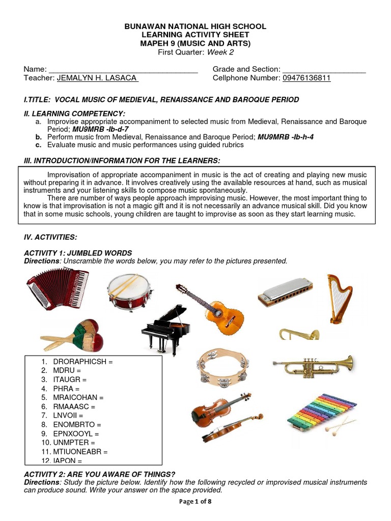 LAS MAPEH 9 Q1 W2 Music and Arts | PDF | Paintings | Mosaic