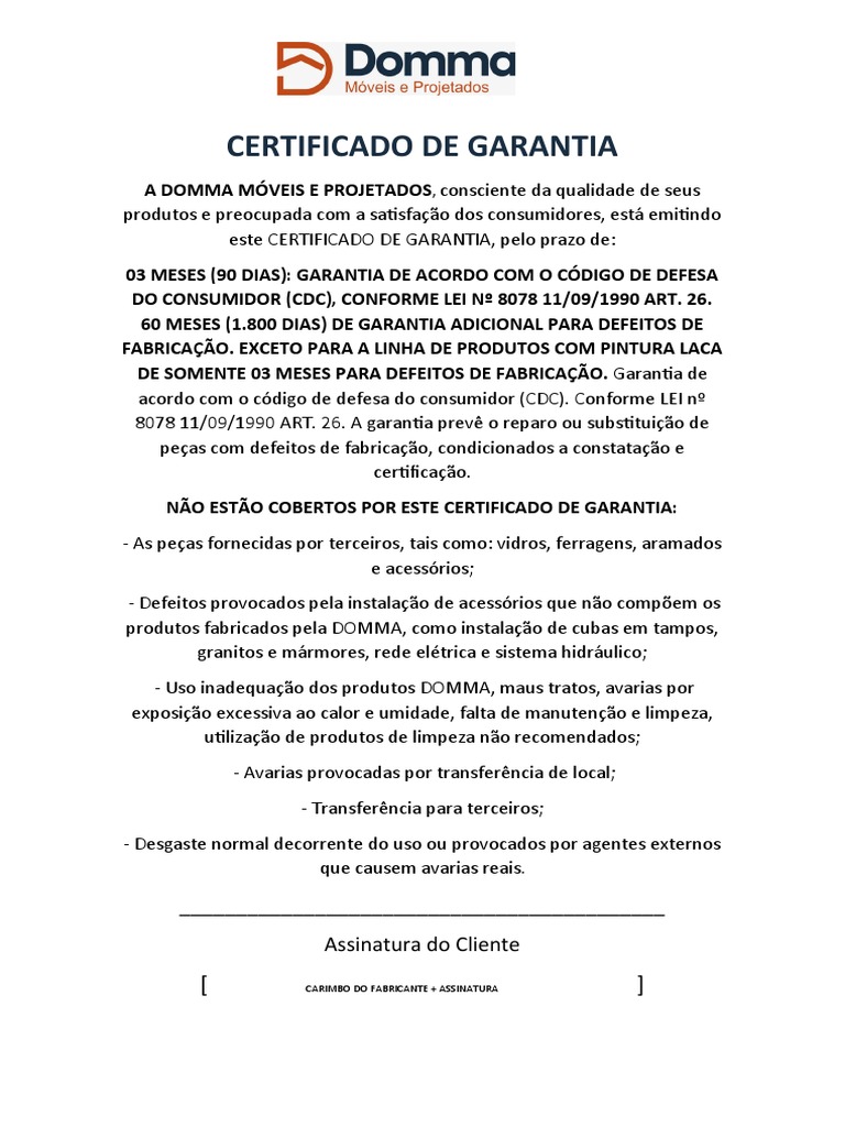 Certificado de Garantia | PDF