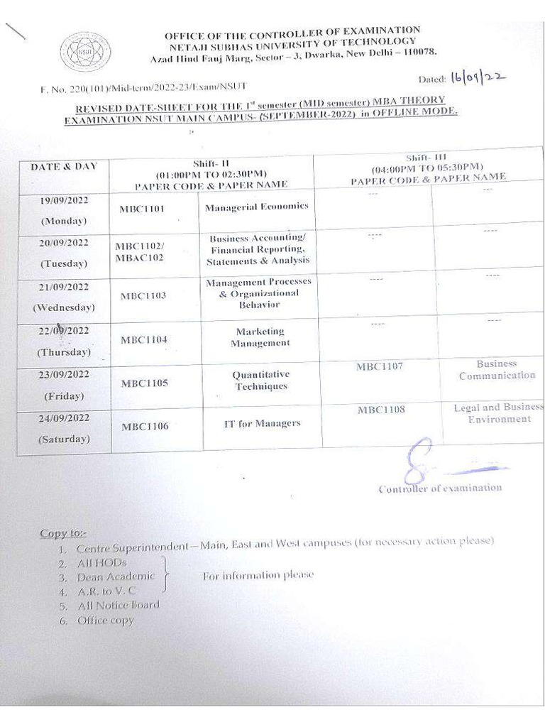 Revised Date Sheet For The Ist, 3rd, 5th and 7th S | PDF