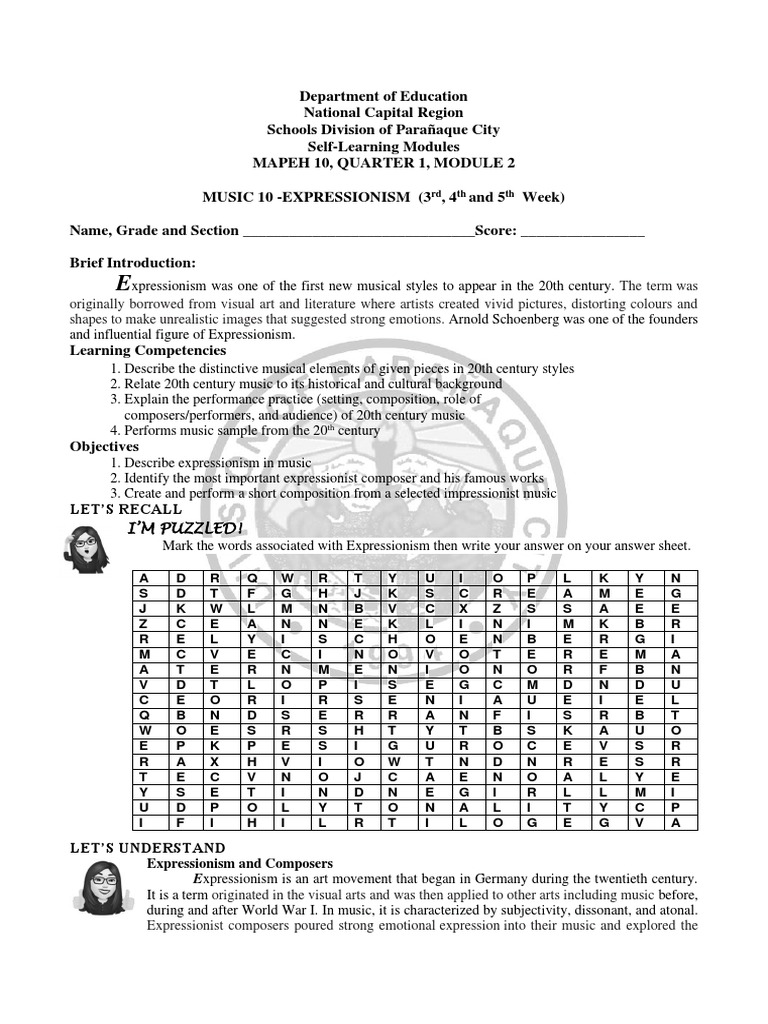 MAPEH 10: Expressionism Module | PDF | Hospital | Health Care