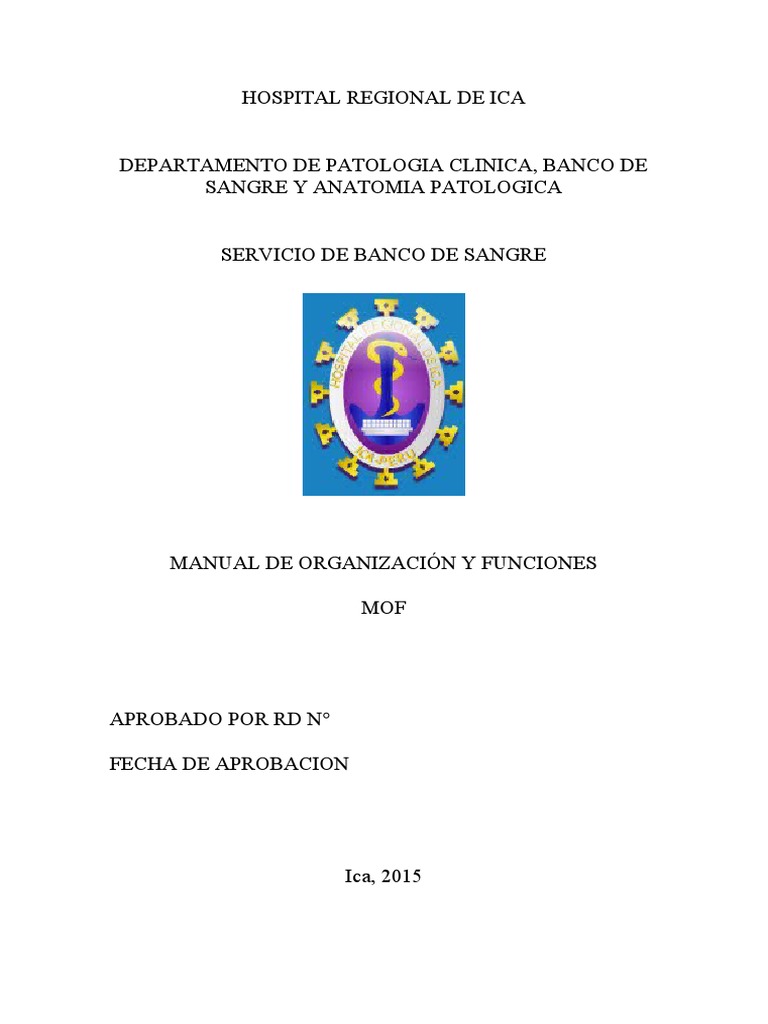 Manual del Servicio de Banco de Sangre del Hospital Regional de Ica: Estructura organizativa ...