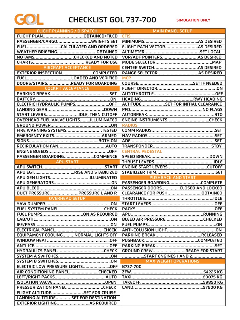 Complete Checklist Gol 2022 | PDF | Takeoff | Flap (Aeronautics)