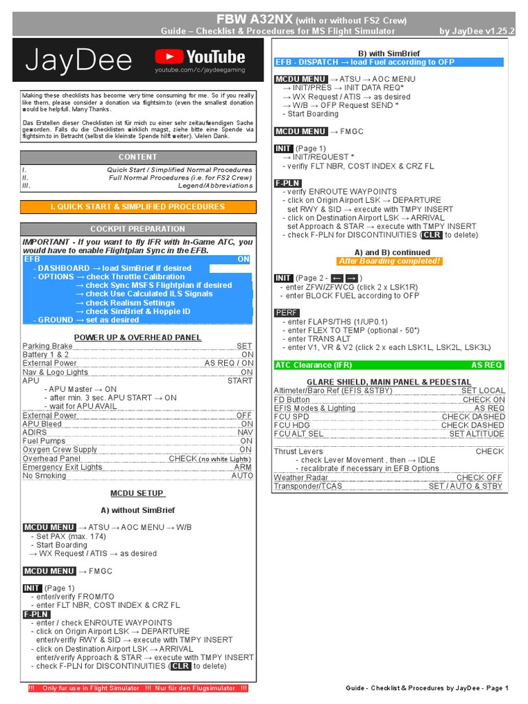 (With or Without Fs2 Crew) Guide - Checklist & Procedures For Ms Flight Simulator by Jaydee V1 ...