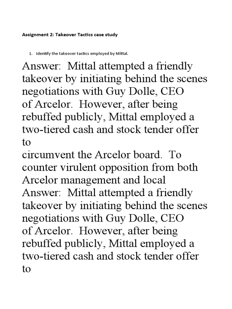 Assignment 2 Takeover Tactics Case Study | PDF