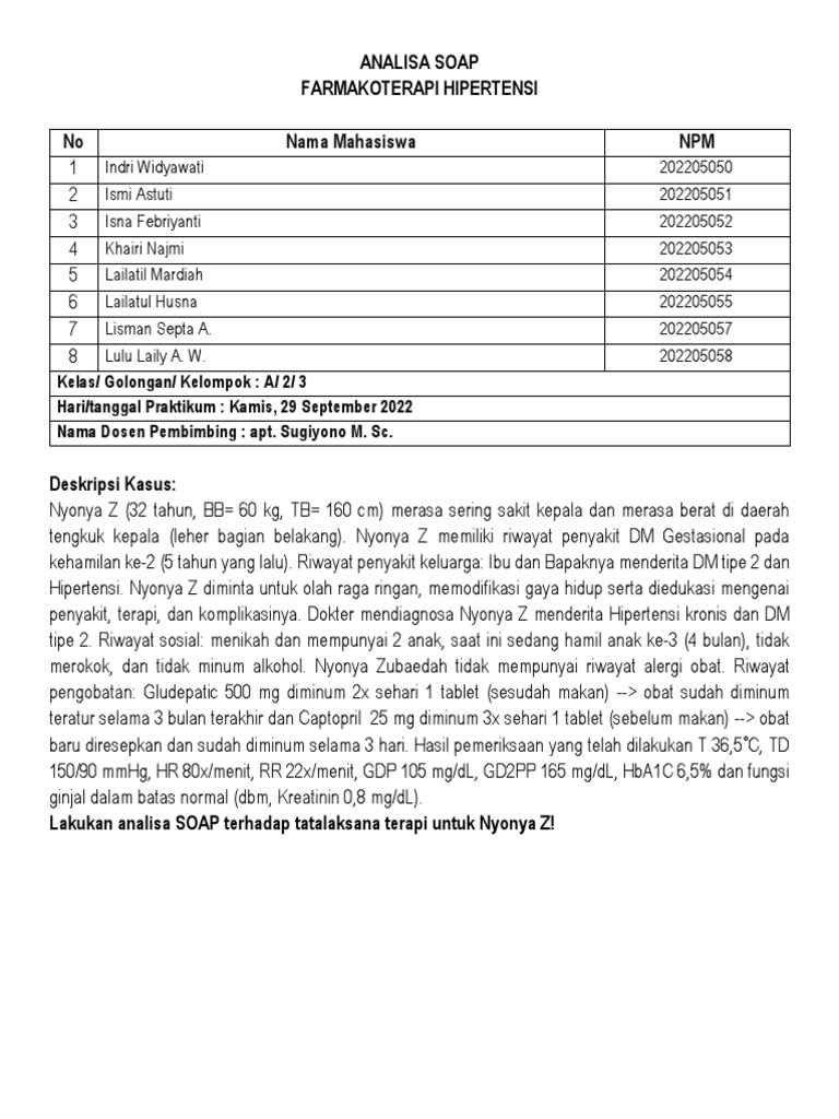 Judul yang tepat untuk dokumen tersebut adalah: "Analisis SOAP Terhadap Tatalaksana Hipertensi ...