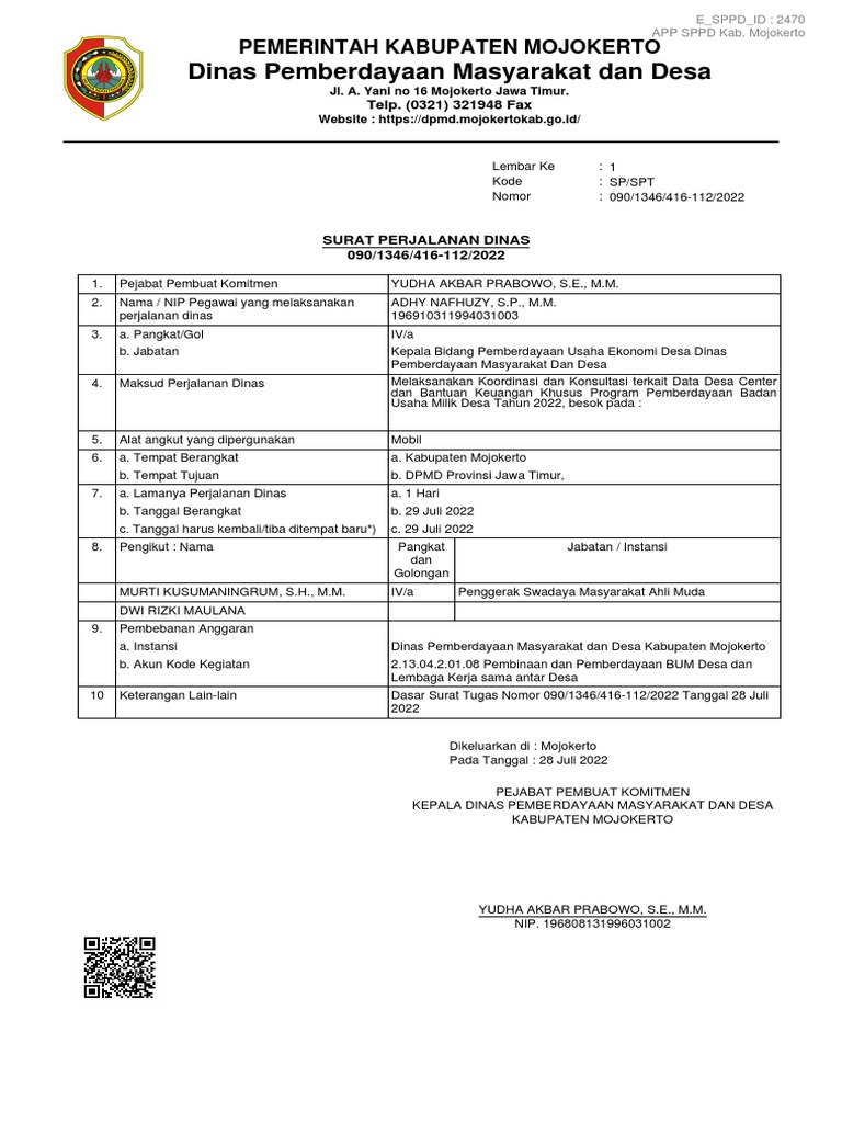 Surat Tugas DPMD Prov Jatim 29 Juli 20221 | PDF