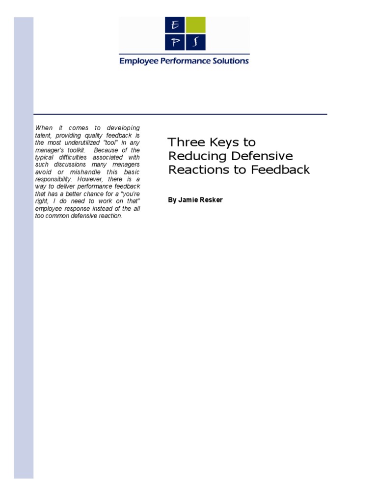 Keys To Reducing Negative Reactions To Feedback | PDF | Employment ...