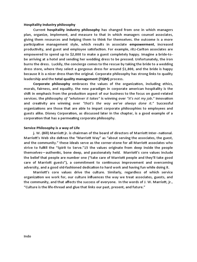 Hospitality Industry Philosophy | PDF | Empowerment | Business