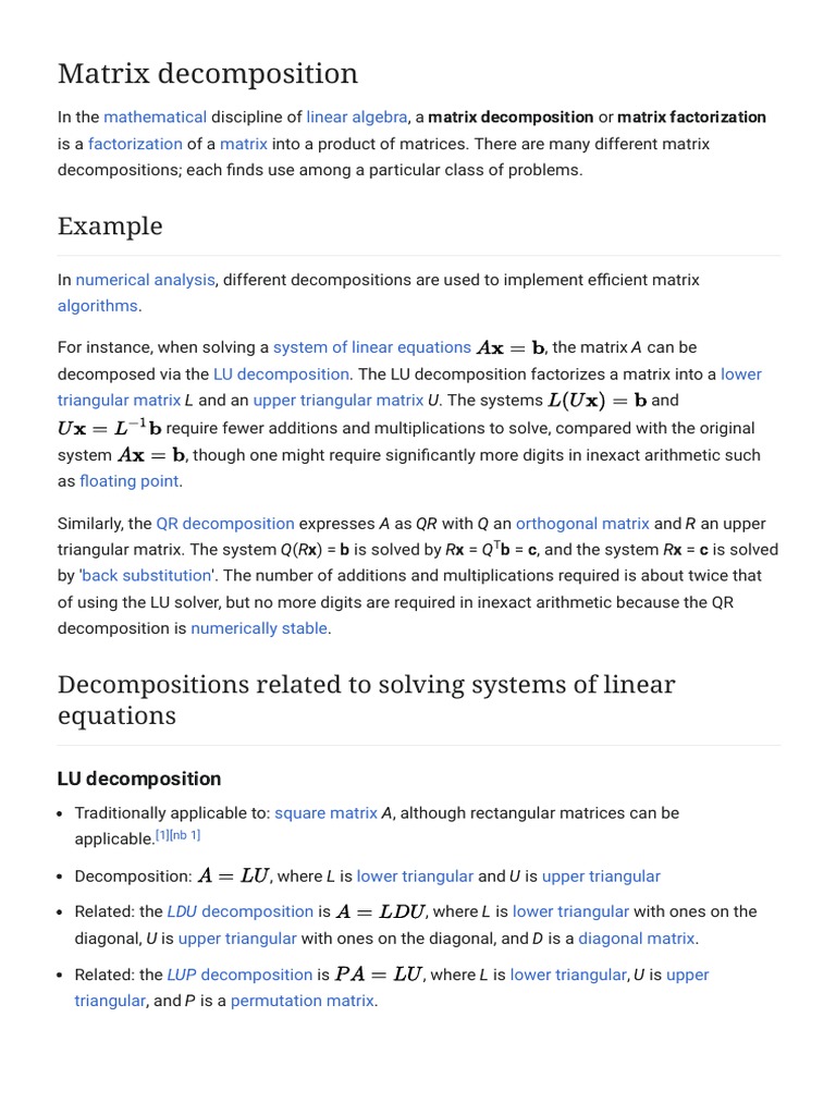 Matrix decomposition methods for solving linear systems | PDF | Eigenvalues And Eigenvectors ...