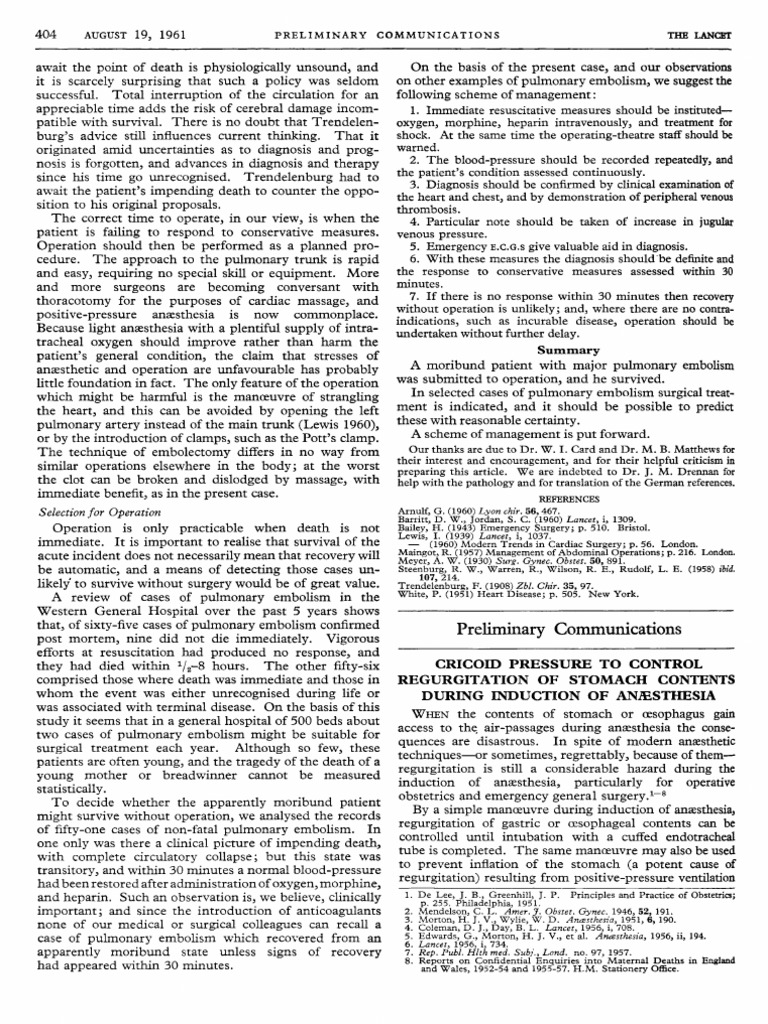 Sellick 1961 | PDF | Esophagus | Anesthesia