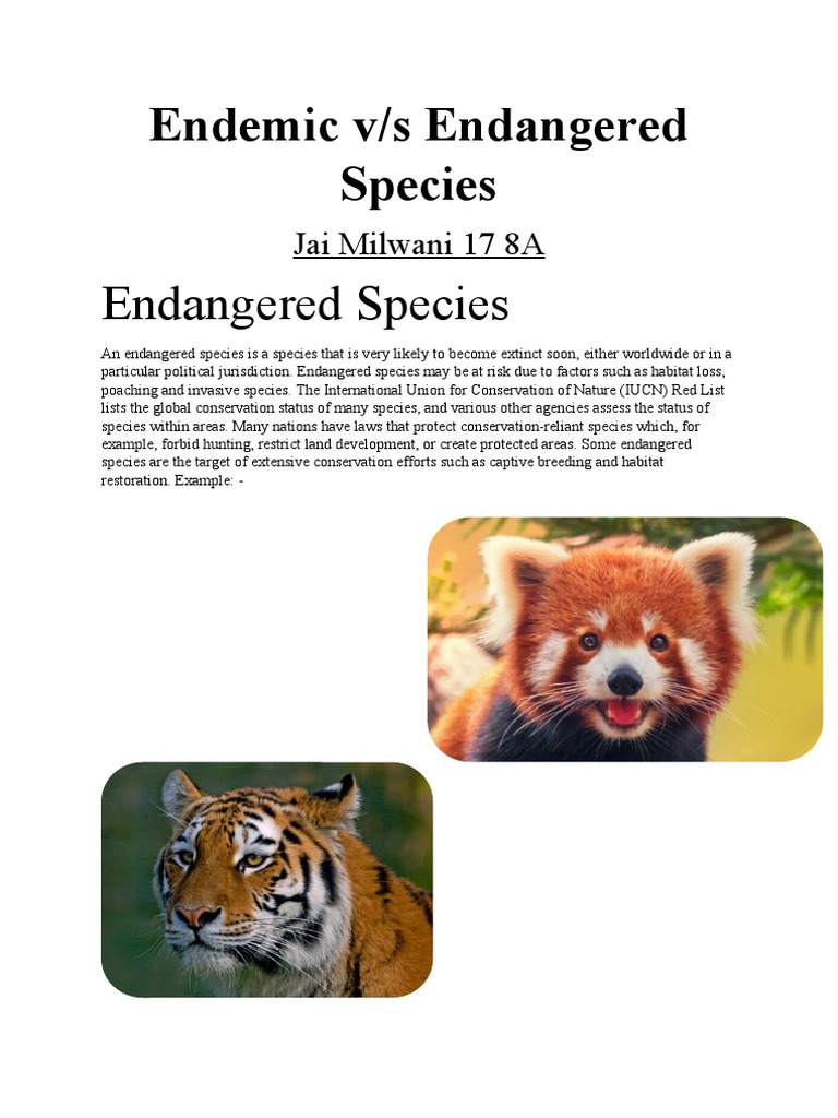 Endangered Vs Endemic Species - Biology | PDF | Endangered Species | Tiger
