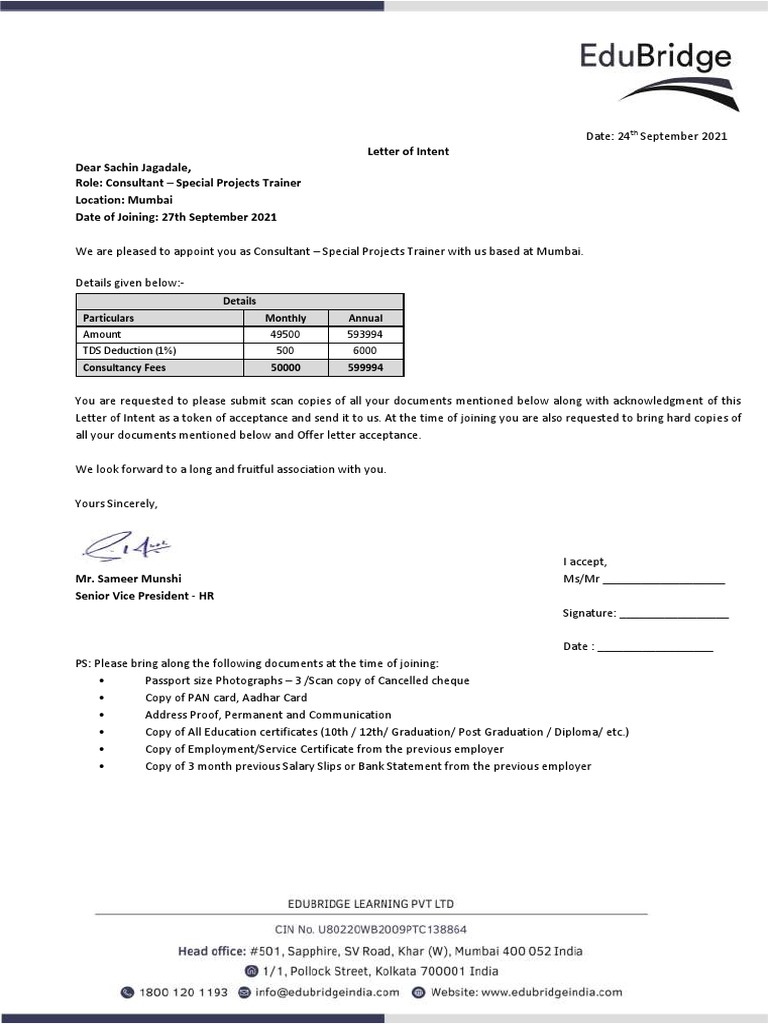 Offer Letter 2, Edu | PDF