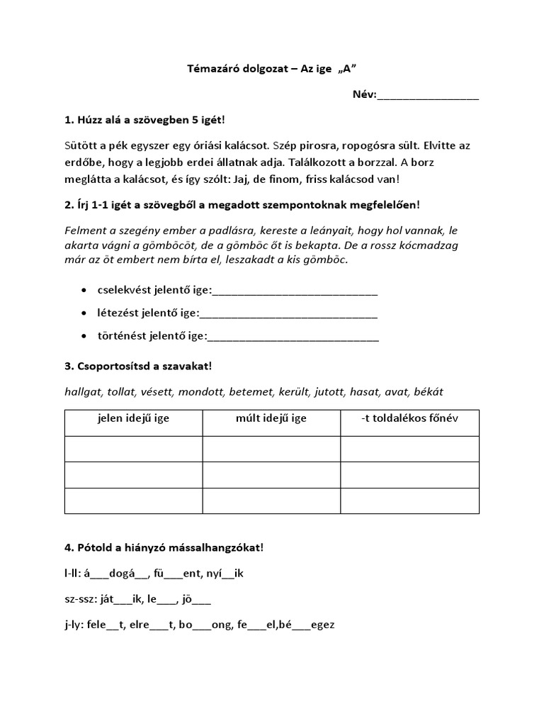 Az Ige 3 AB Témazáró Dolgozat | PDF