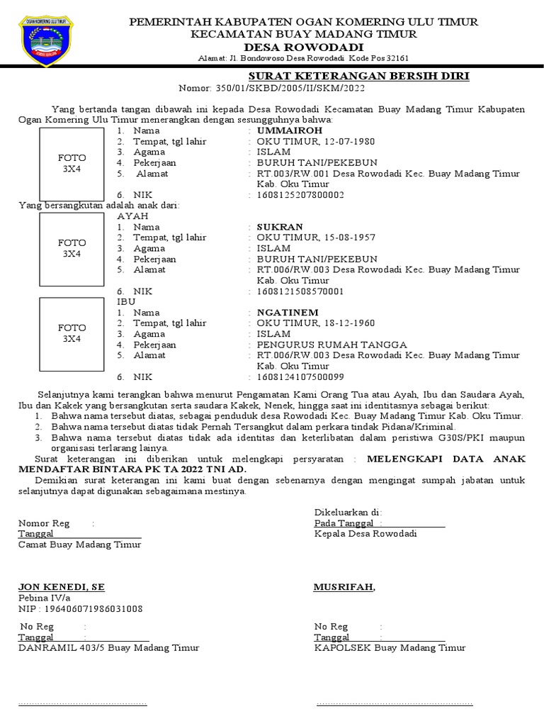Surat Keterangan Bersih Diri | PDF