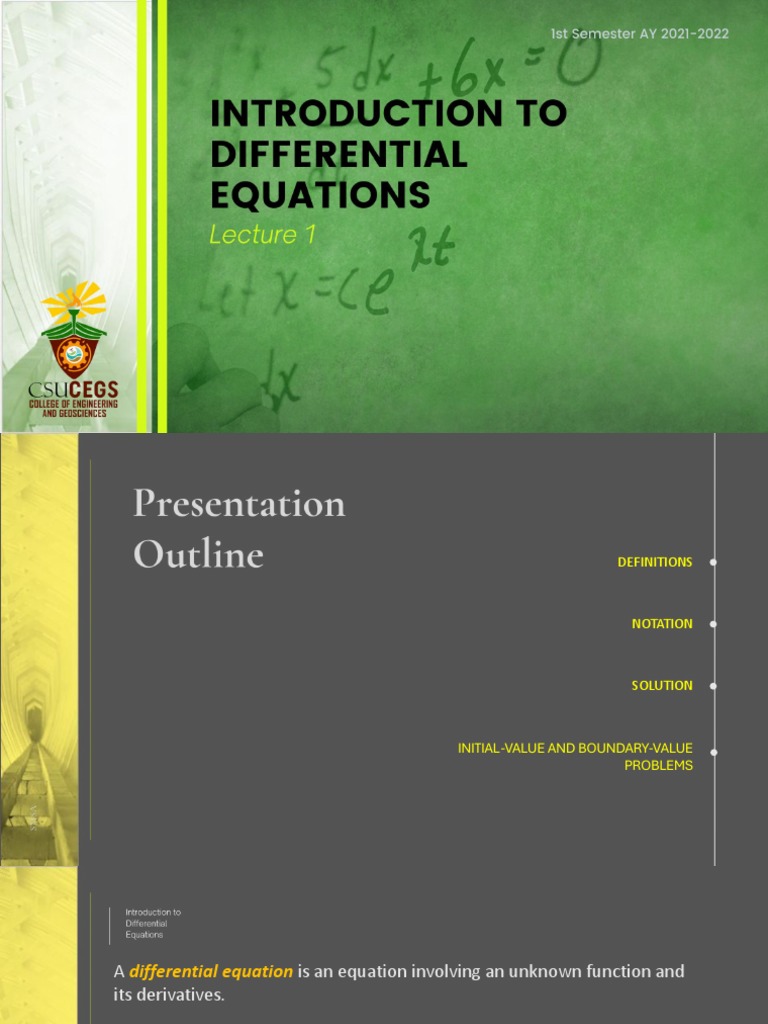 01 Lecture 1 Introduction To Differential Equations Smsa Ln Pdf
